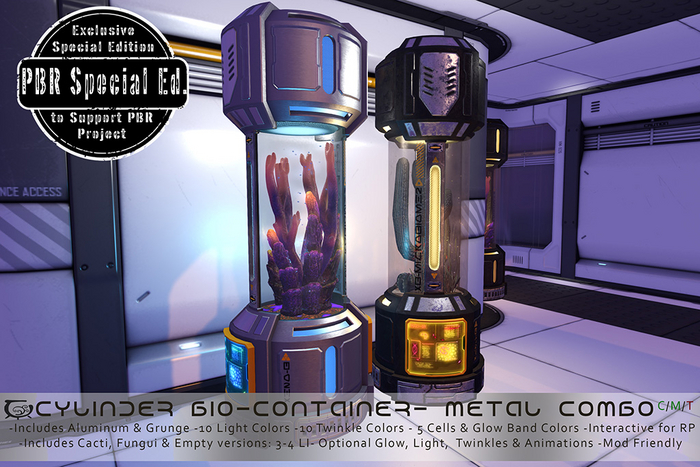 Second Life Marketplace - [CC] Cylinder Bio-Container Set- Metal Combo